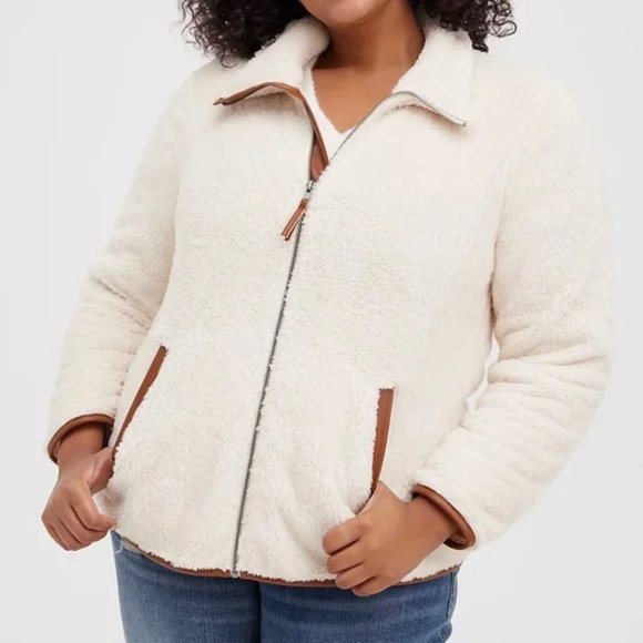 torrid | Jackets & Coats | Torrid Ivory Cream Beige Shearling Zip ...